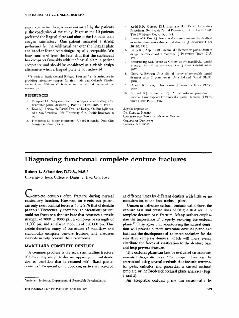 Schneider1985 Diagnosing Functional Complete Denture Fractures Download Free Pdf Dentures