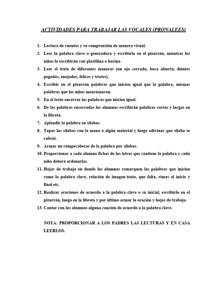 Actividades para Trabajar Las Vocales y Consonantes de Acuerdo A ...
