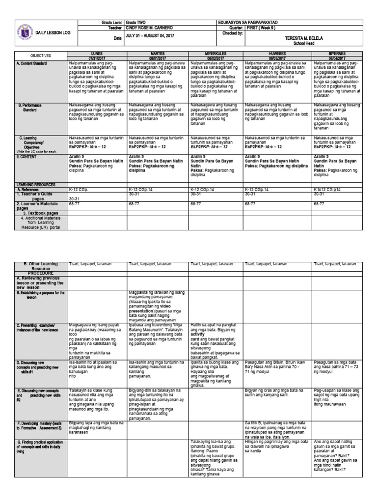 Week 9 DLL Grade 2 WITH REFLECTION | PDF