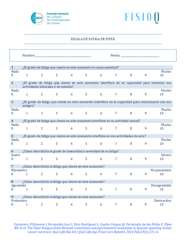 Escala de Fatiga de Piper | PDF | Enfermedades y trastornos humanos ...