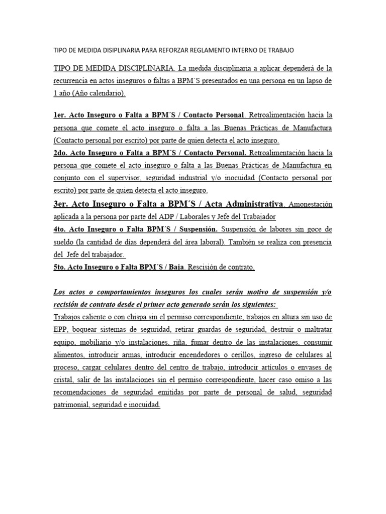 Medidas Disciplinarias BPMS | PDF