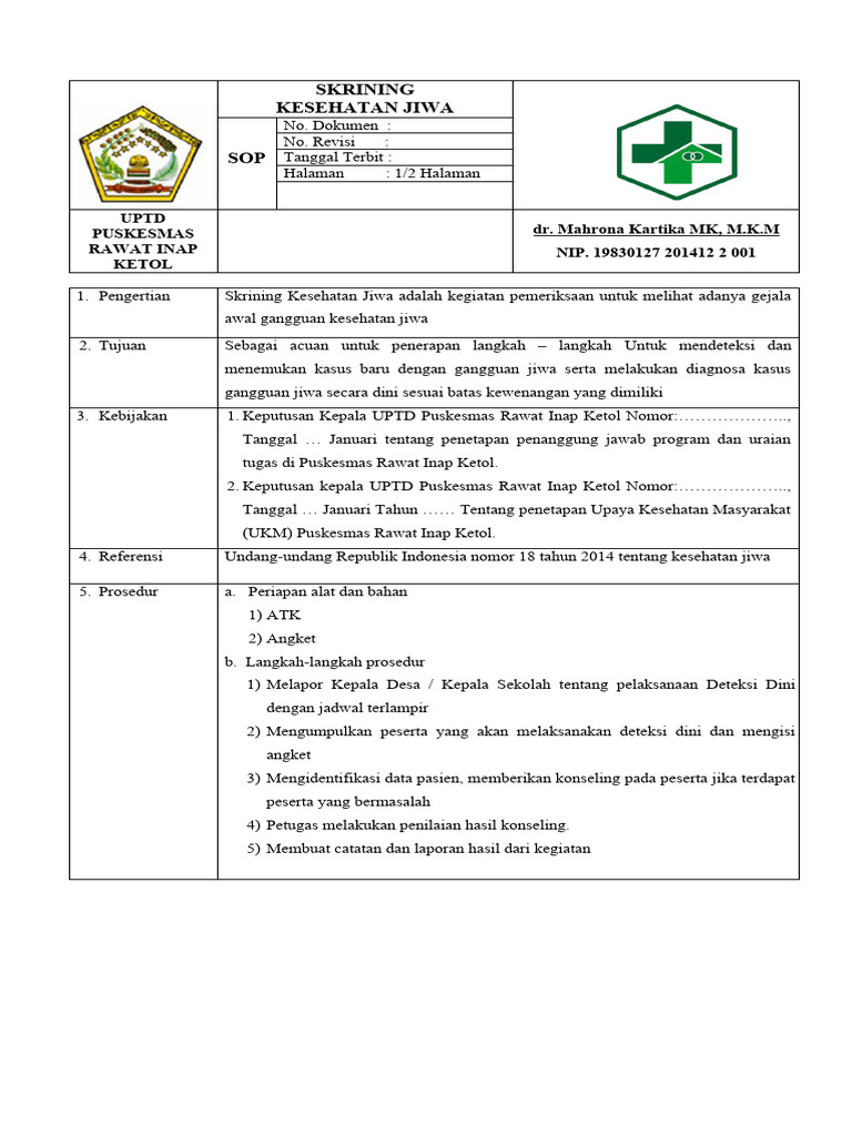 Sop Keswa Deteksi Dini | PDF | Pengembangan Diri | Kesehatan Holistik