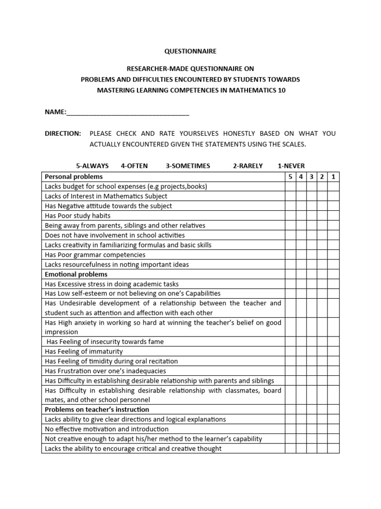 Action Research Questionnaire | PDF | Learning | Teachers