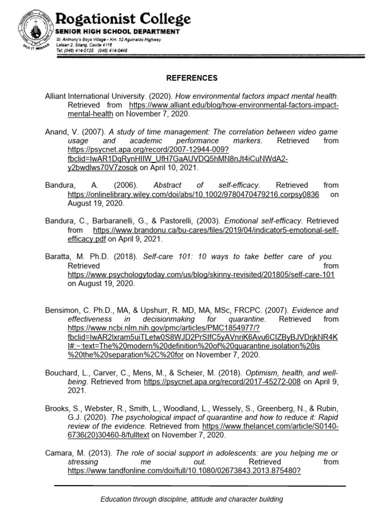 References and Appendices | PDF | Mental Health | Psychological Schools