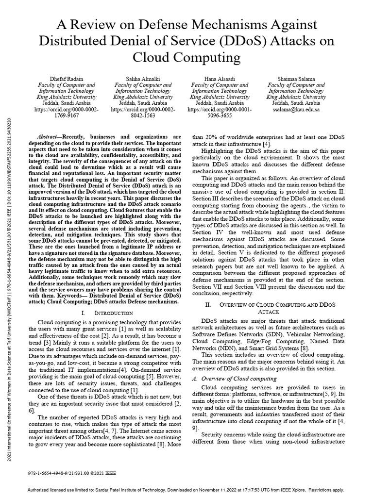 Radain Et Al. - 2021 - A Review On Defense Mechanisms Against Distributed | Download Free PDF ...