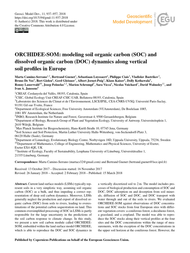 Camino Serrano, Marta_2018_ORCHIDEE SOM modeling soil organic carbon and dissolved organic ...
