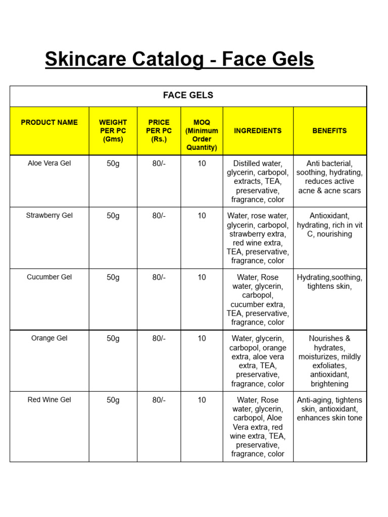 Skincare Catalog - Face Gels | PDF | Glycerol