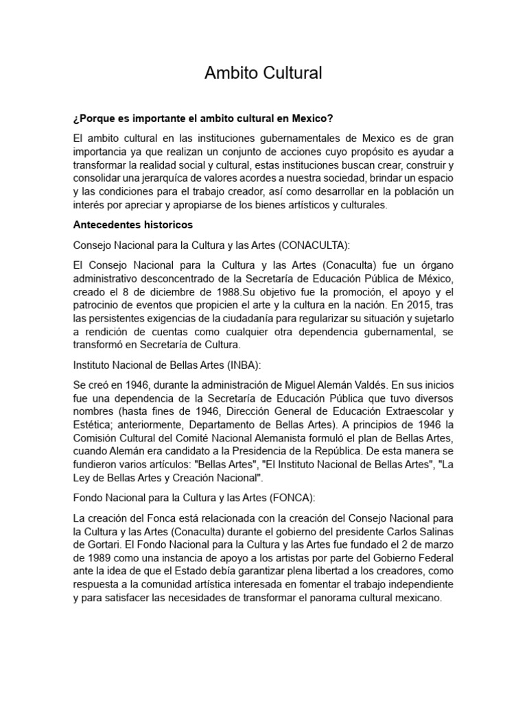 Importancia del Ámbito Cultural en México | PDF