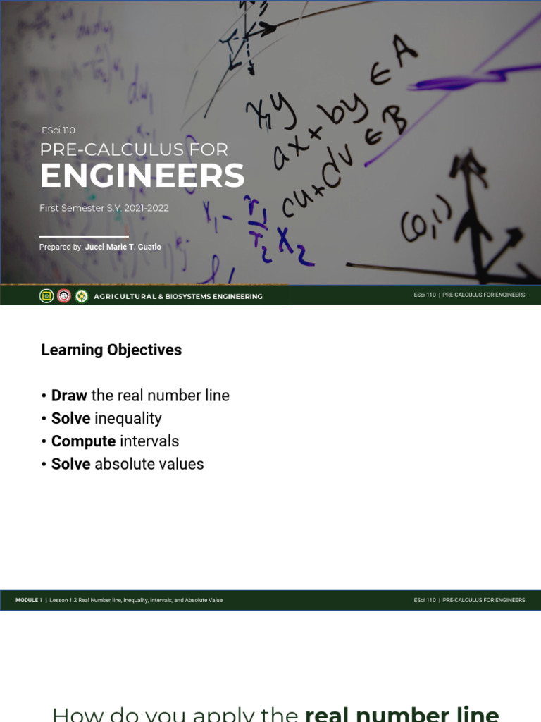 Lesson 1.2 Real Number Line, Inequality, Intervals, and Absolute Value | PDF | Interval ...