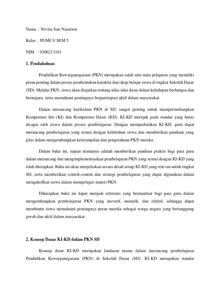 KI KD PKN Novita Sari Nasution - PGMI 3 SEm 5 | PDF KI KD PKN Novita Sari Nasution - PGMI 3 SEm 5 | PDF