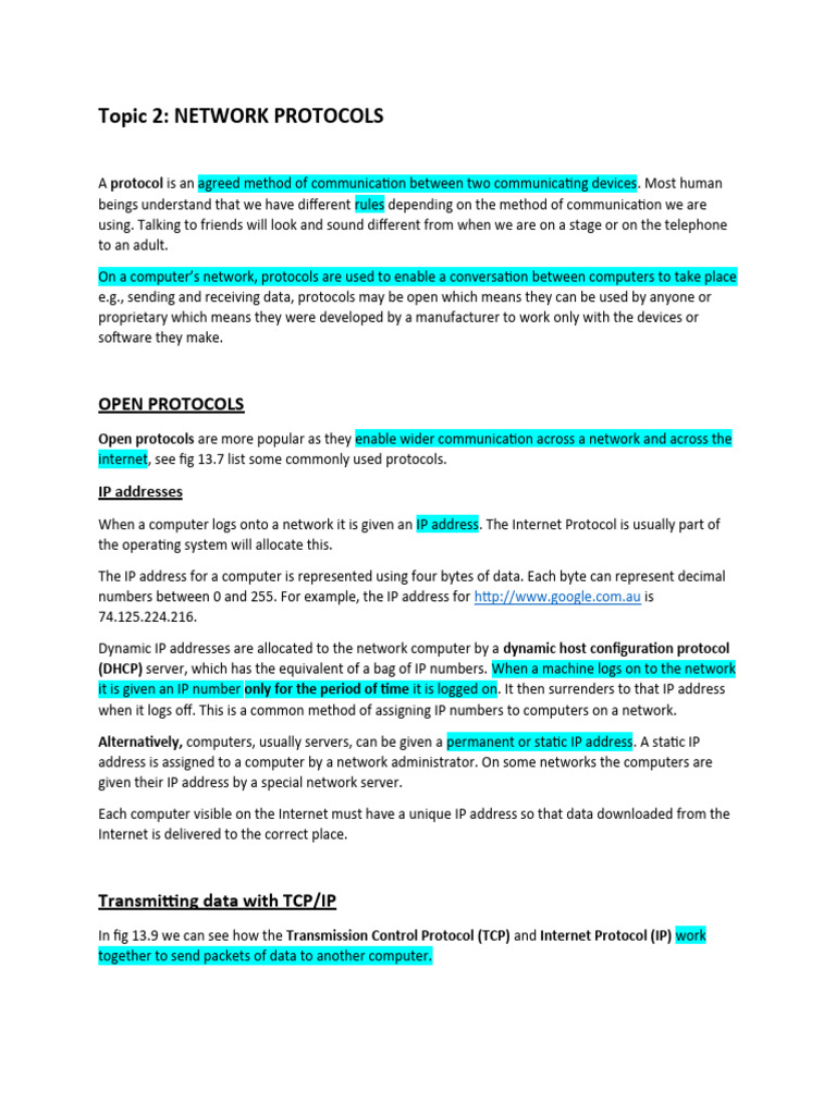 Topic 2 Network Protocols | PDF | Ip Address | Computer Network