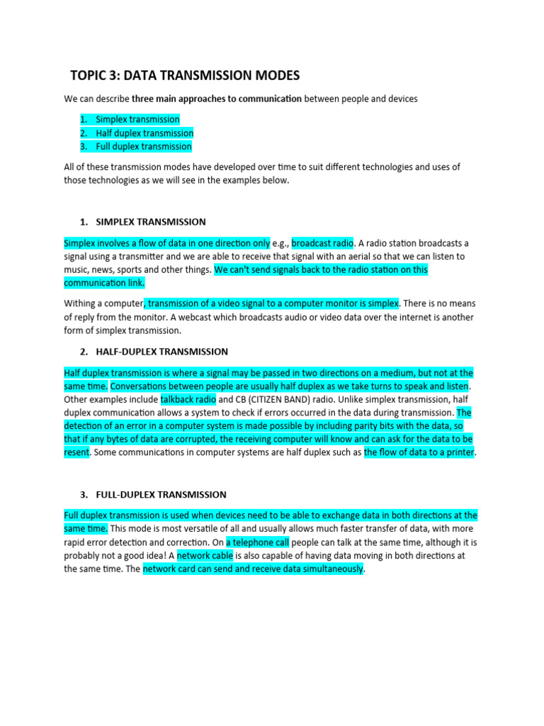 Modes of Data Transmission Explained | PDF | Duplex (Telecommunications ...