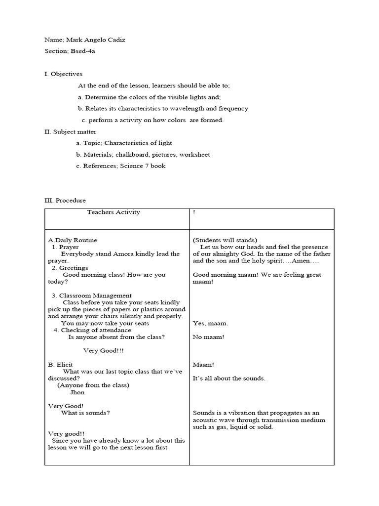 Mark Lesson Plan in Science | Download Free PDF | Light | Waves