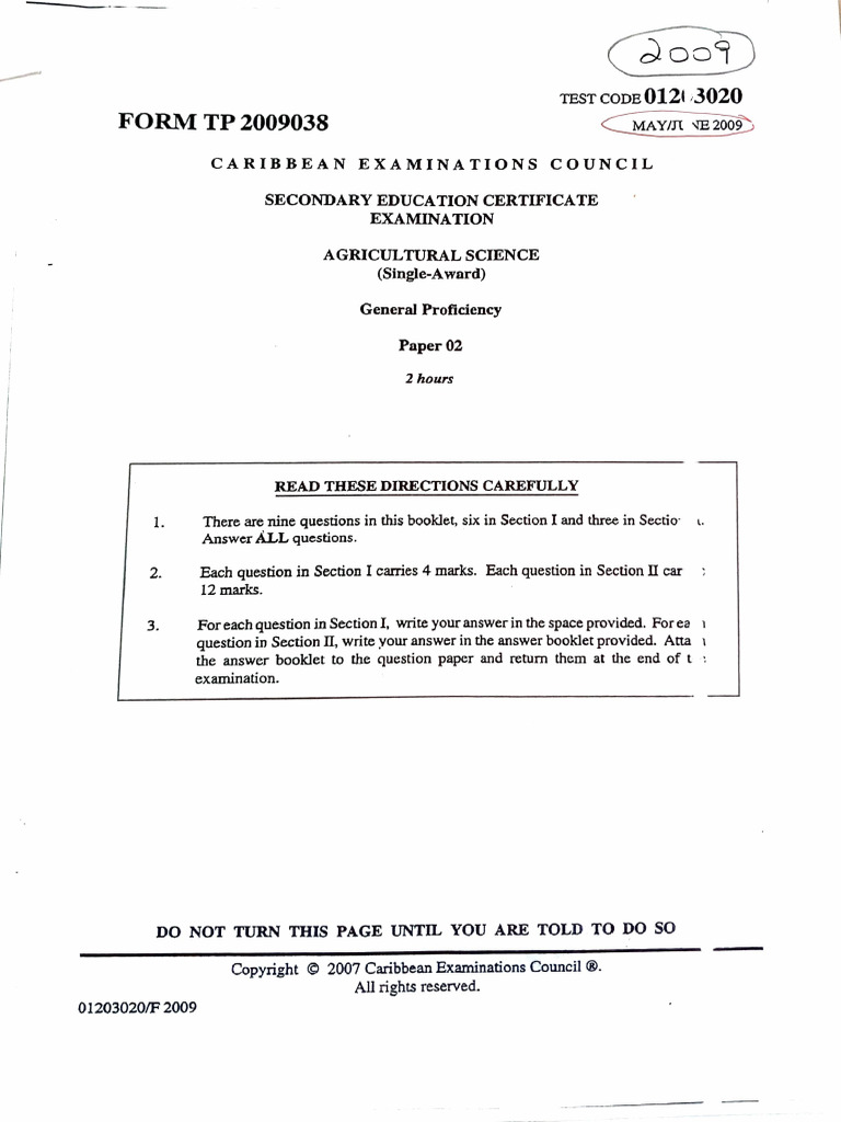 2009 - CSEC-paper 2 - Agri Sci - Answers | PDF