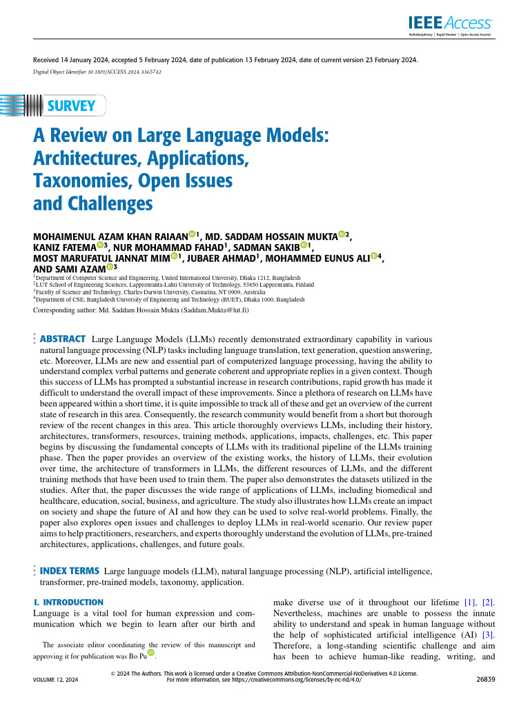 A Review On Large Language Models Architectures Applications Taxonomies ...