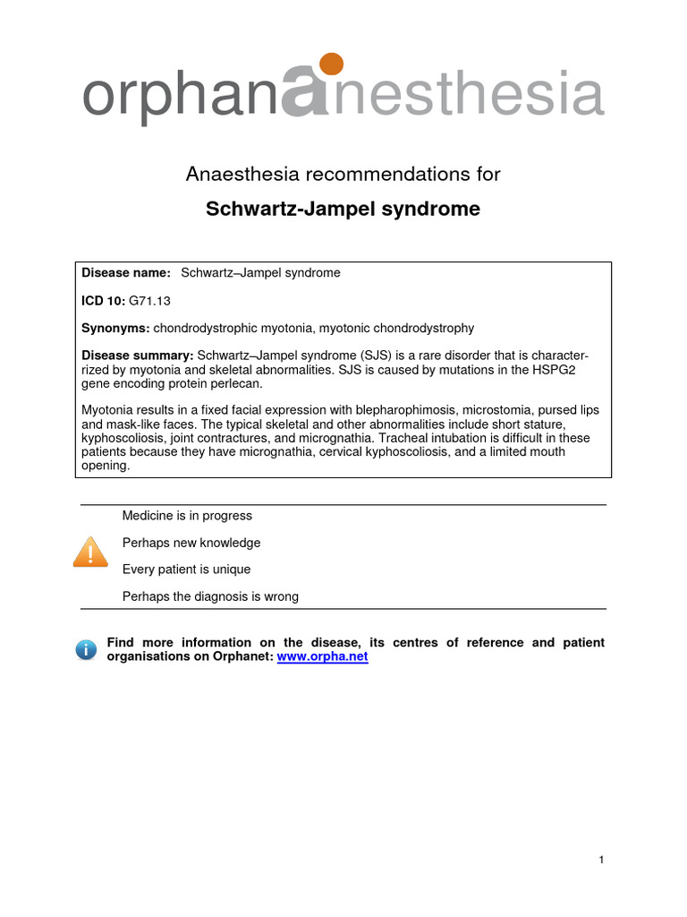 Schwartz-Jampel Syndrome EN | PDF | Anesthesia | Human Diseases And ...