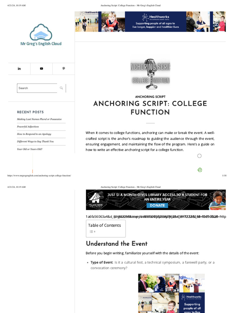 Anchoring Script for College Events | PDF | English Language