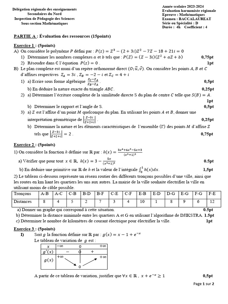 MATHS Bacc D Régional 2024 | PDF | Nombre complexe | Limite (mathématiques)