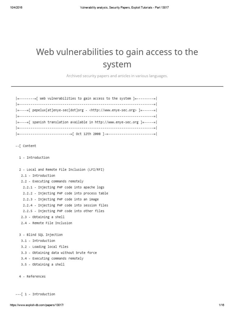 Vulnerability_analysis,_Security_Papers,_Exploit_Tutorials_Part (3) | PDF | Php | Networking
