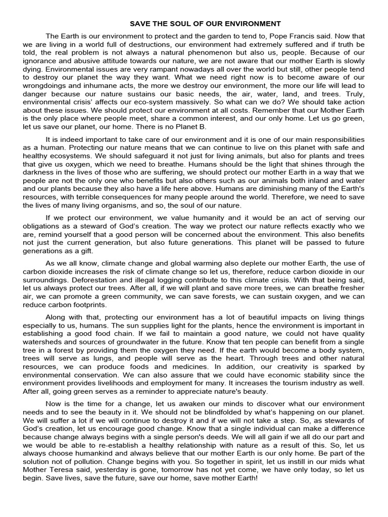 Save The Soul of Our Environment | PDF | Natural Environment | Climate ...
