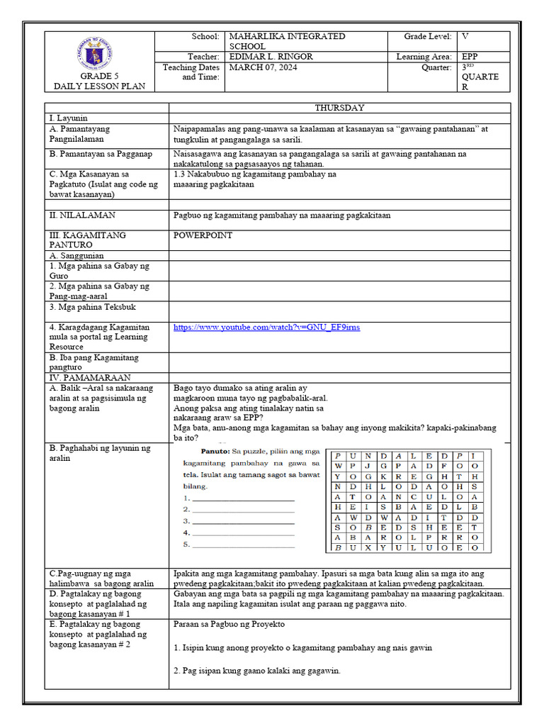 DLL - Epp 5 - Q2 - W4-March 07, 2024 | PDF