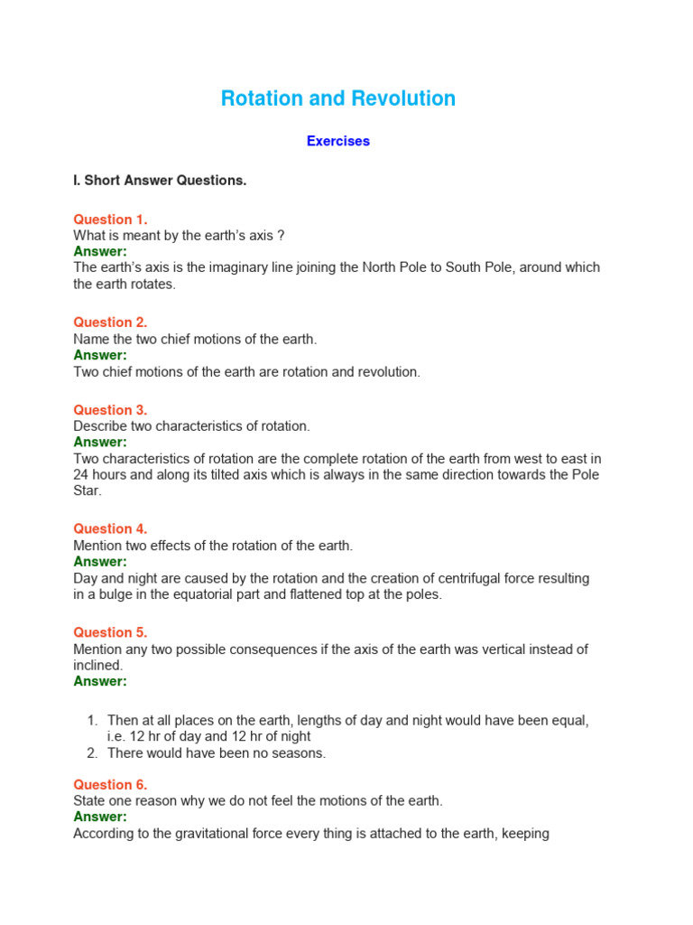 CH 3 Rotation and Revolution | PDF | Equator | Night