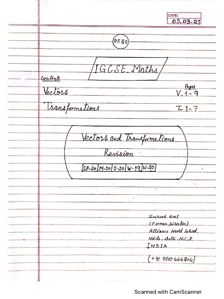 Ig 0580 Vectors and Transformations Revision | PDF