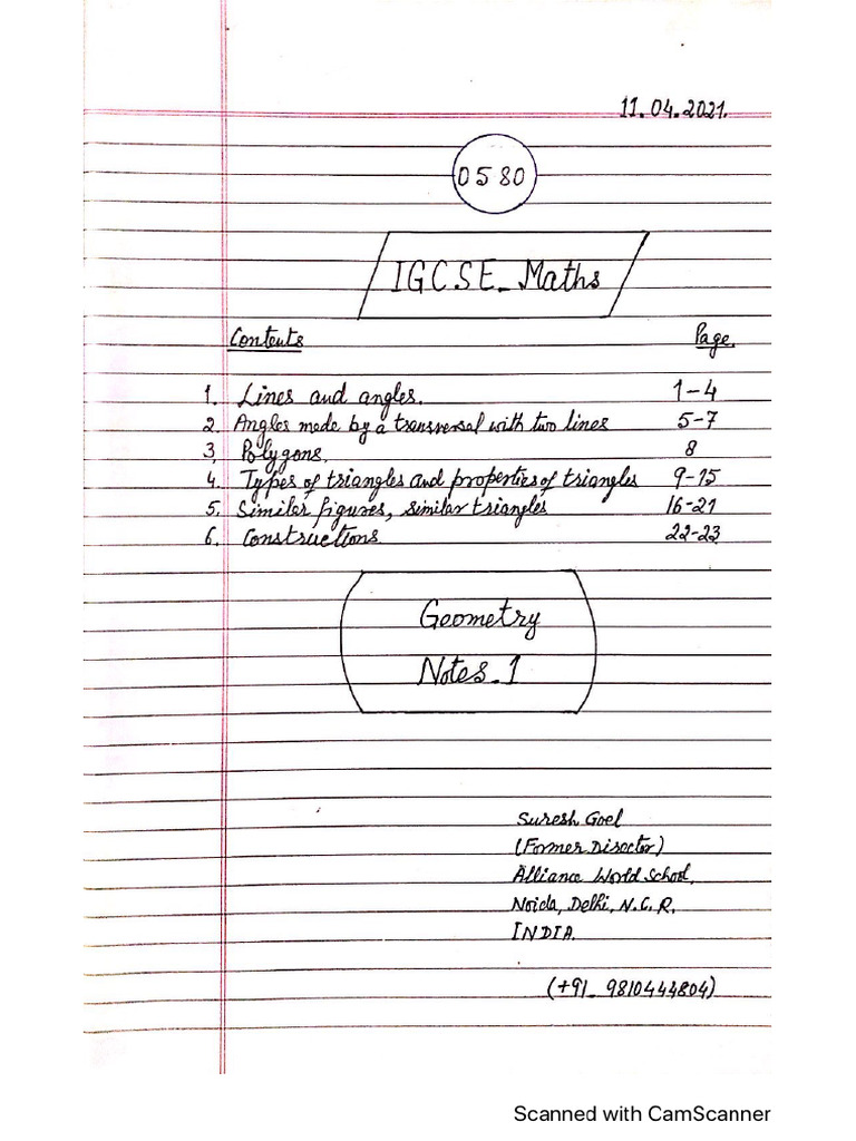 Ig 0580 Geometry Revised Notes 1 | PDF