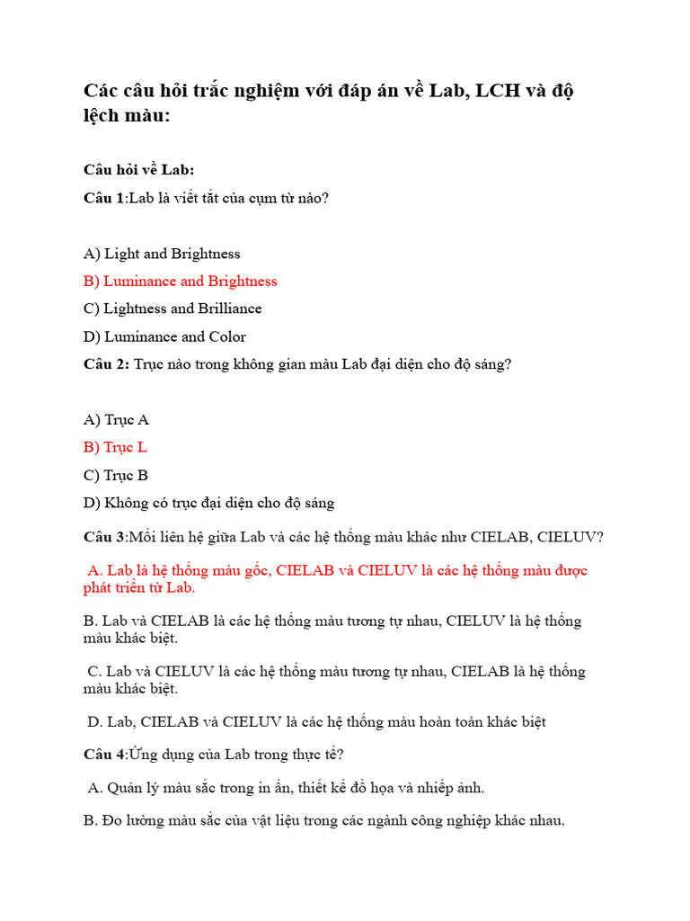 Trần Thị Xuân Tuyền - 23158159 - Không gian màu CIE Lab, LCH, độ sai lệch màu CMC | PDF