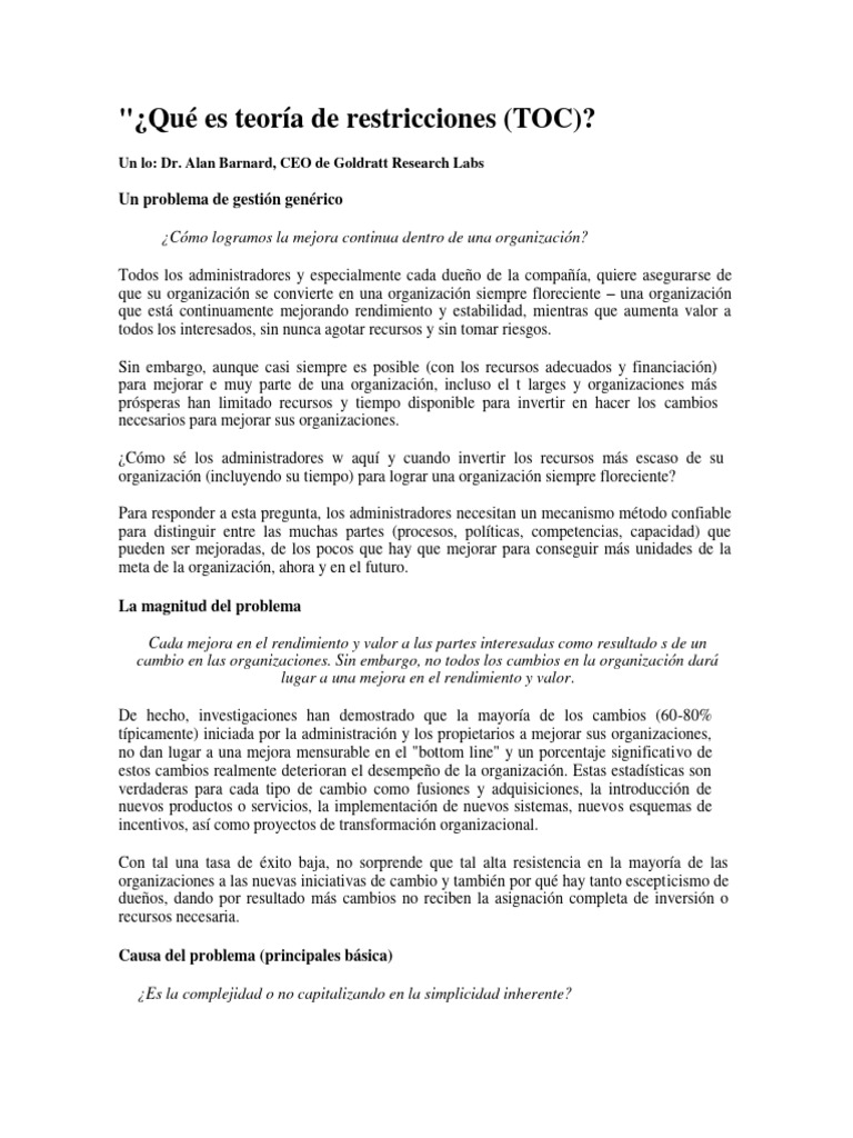 Teoría de Restricciones: Mejora Continua | PDF | Business | Mercado (economía)