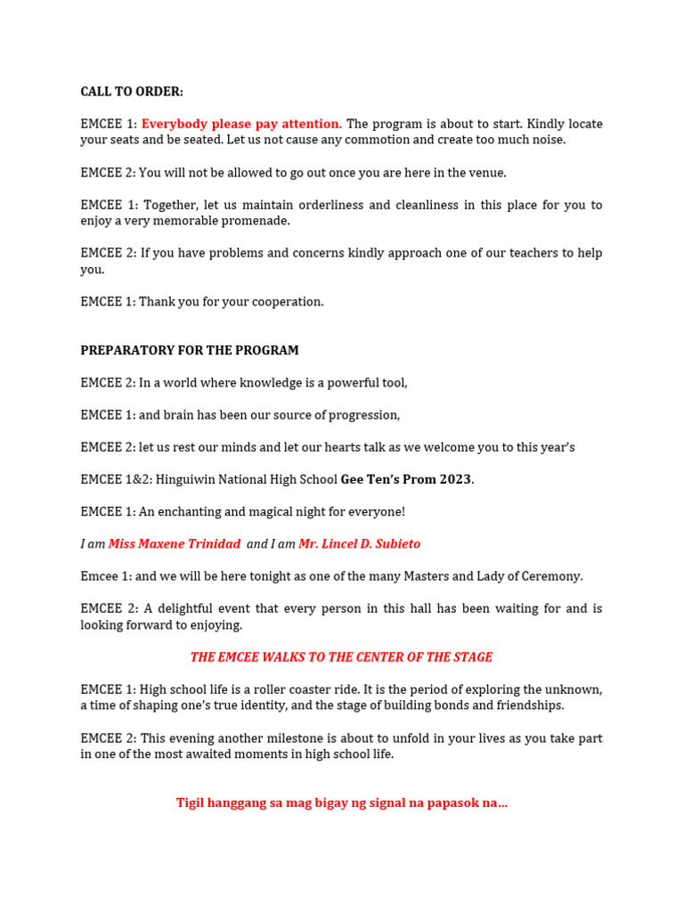 Scripts Emcee - For Merge | PDF | Performing Arts | Dances