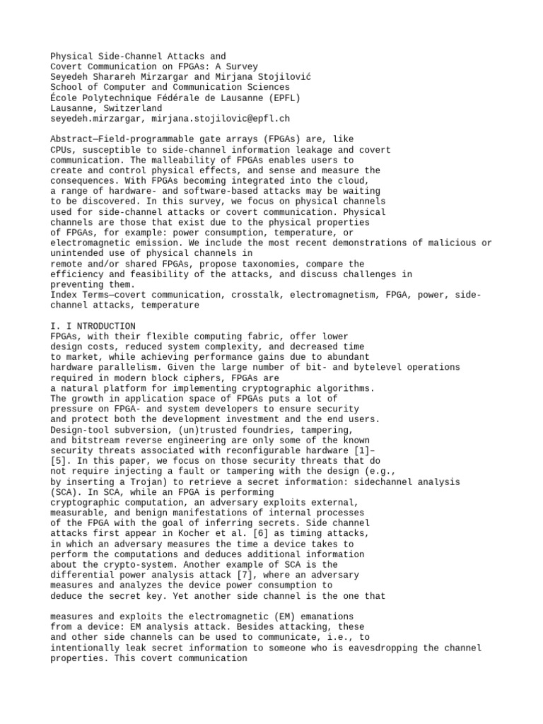 Physical Side-Channel Attacks and Covert Communication On FPGAs | PDF ...