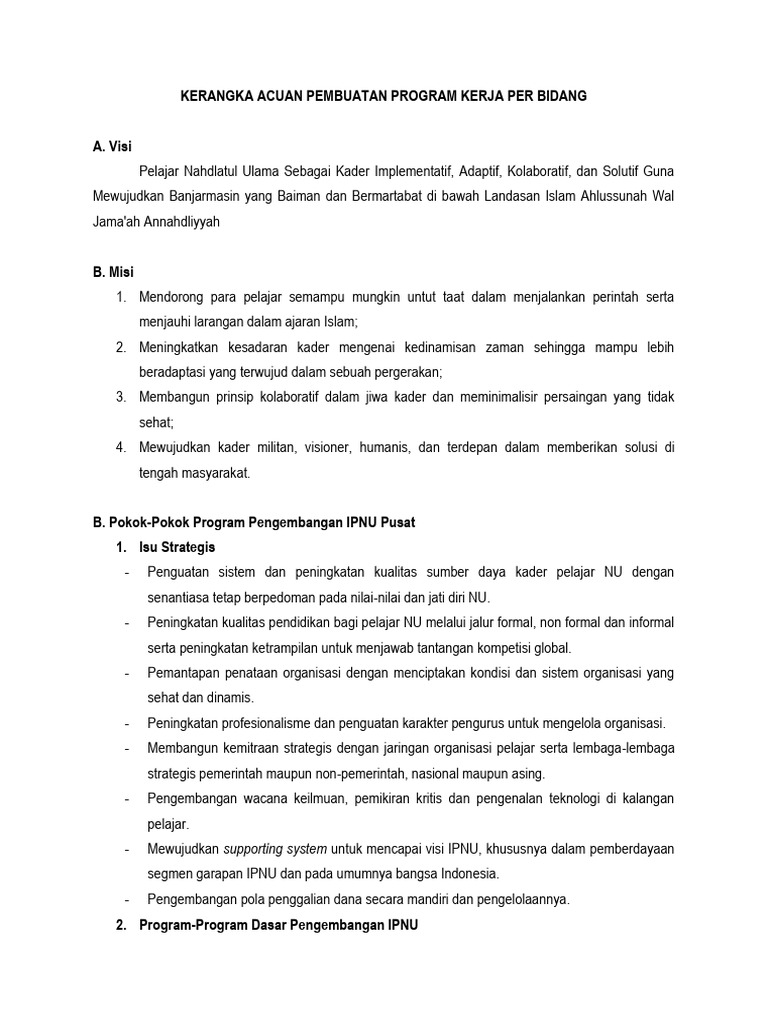 Kerangka Acuan Pembuatan Program Kerja Per Bidang | PDF