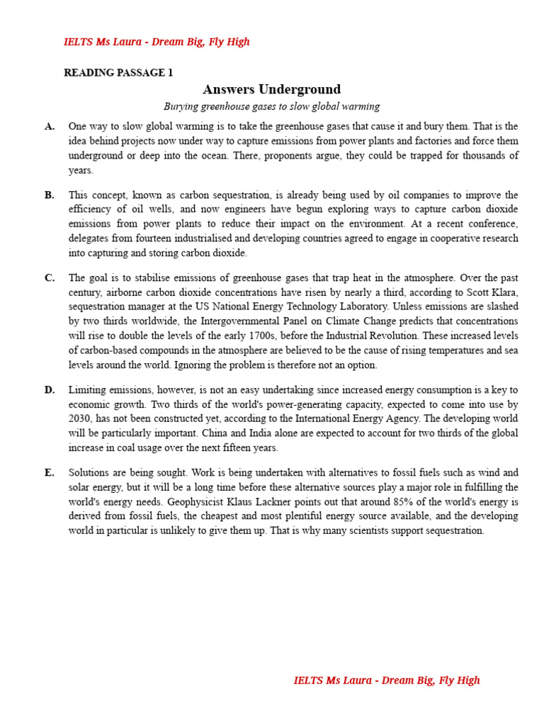 (Ielts Reading) Placement Test | PDF | Carbon Sequestration ...