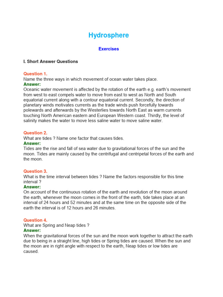 CH 11 Hydrosphere | Download Free PDF | Oceans | Tide