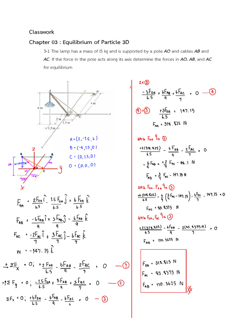 B6515829 - Classwork-Chapter 03 Equilibrium of Particle 3D | PDF | Physical Quantities | Physics