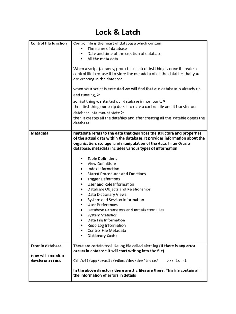 Lock and latch | PDF | Databases | Metadata
