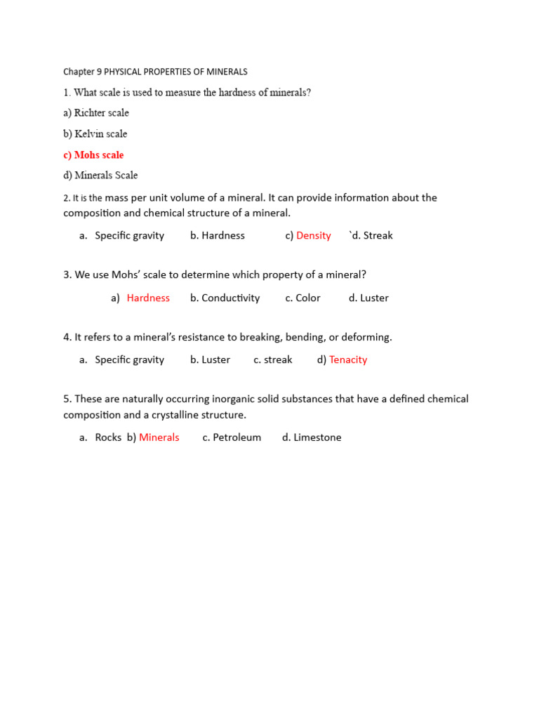 CE 2B Quiz Chapter 9 11 Geology | PDF | Minerals | Coal