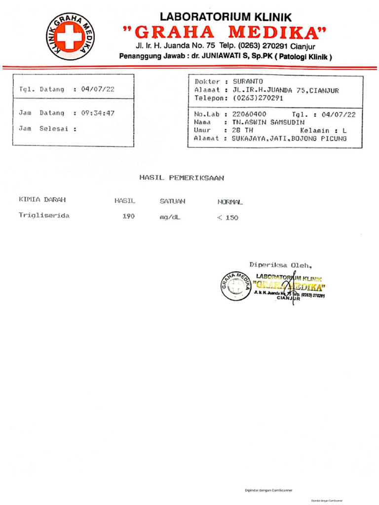 Hasil FU Trigliserida Aswin | PDF