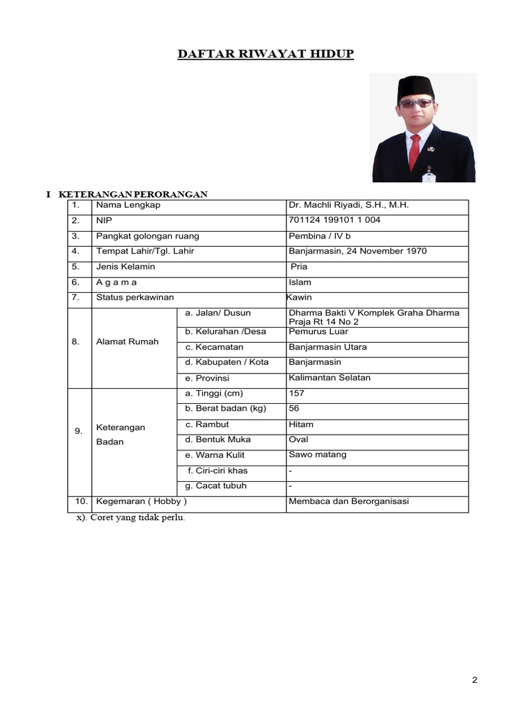 Daftar Riwayat Hidup Machli Riyadi | PDF