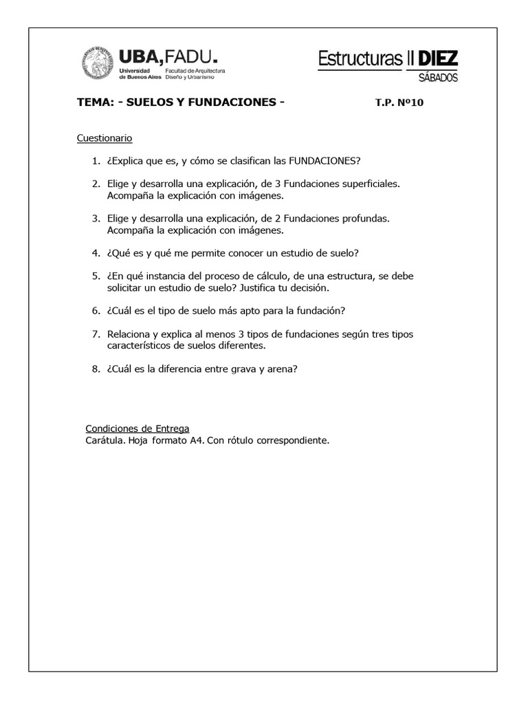 Tp10-Cuestionario de Suelos y Fundaciones | PDF