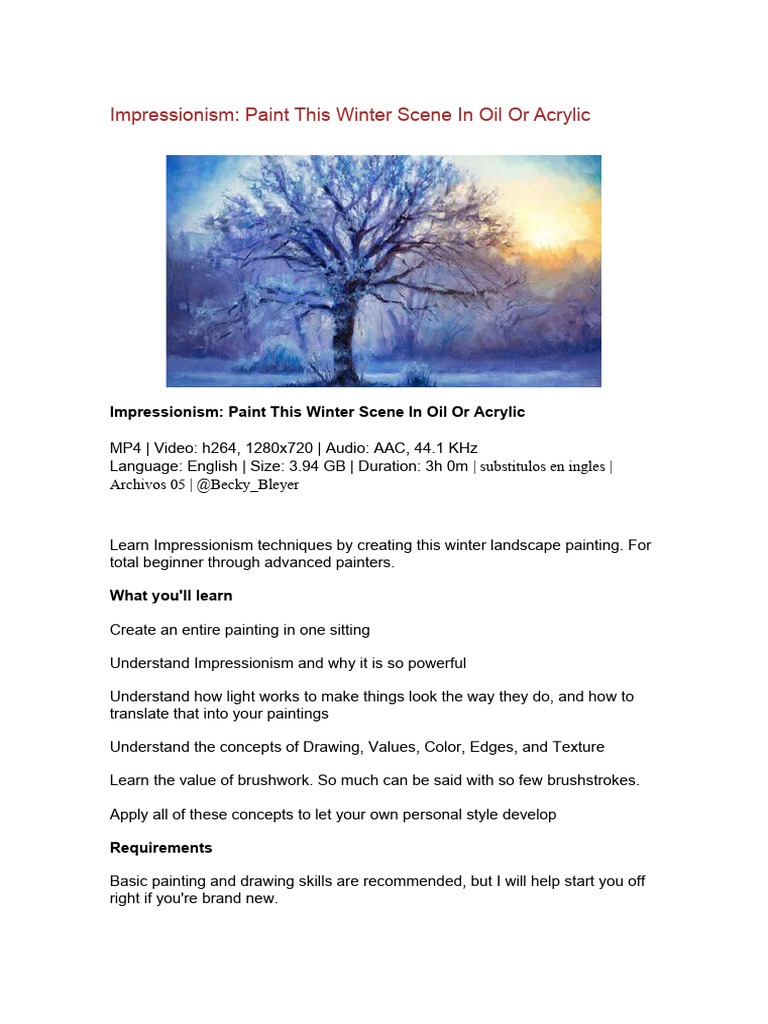 Impressionism Winter Scene Painting Guide | PDF | Paintings | Impressionism