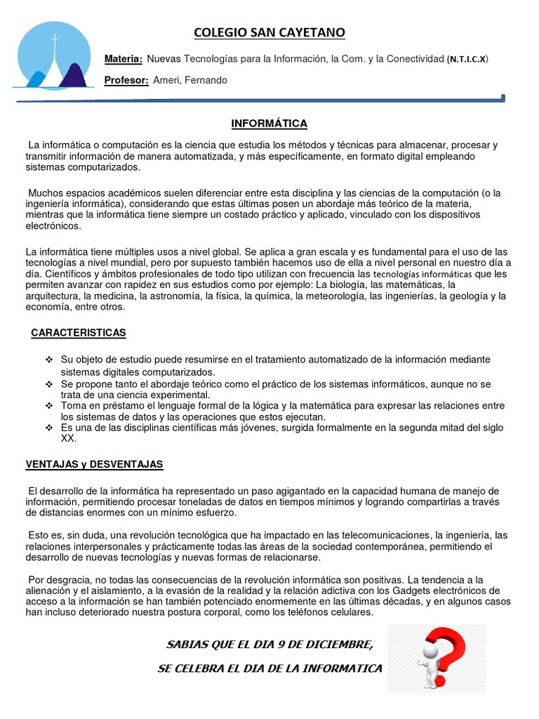 TP n1.1 Colegio San Cayetano Informatica | PDF | Informática | Ciencias de la Computación