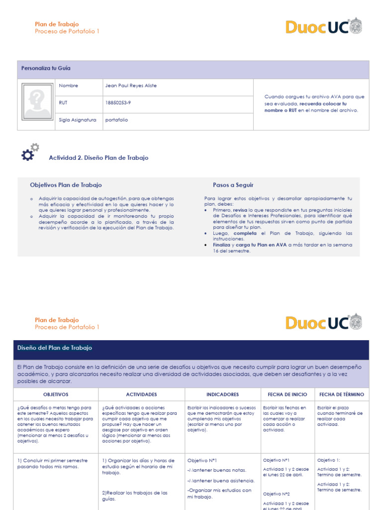 Diseño Plan de Trabajo - APP1-1 Jean Paul Reyes | PDF | Cognición