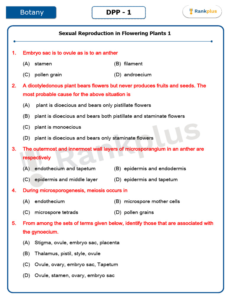 01 - Sexual Reproduction in Flowering Plants 1 - 27 Feb. 24 | PDF ...