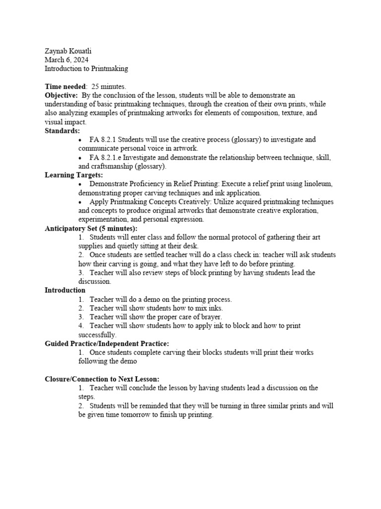lesson plan three carving | PDF