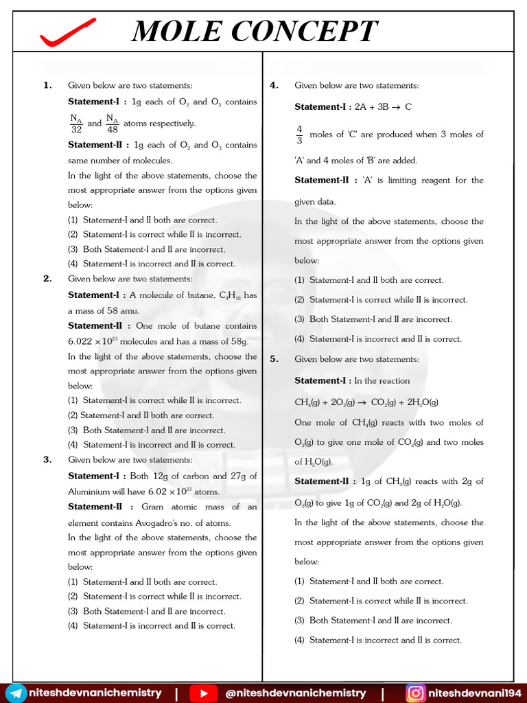 Mole Concept | PDF | Mole (Unit) | Chemistry