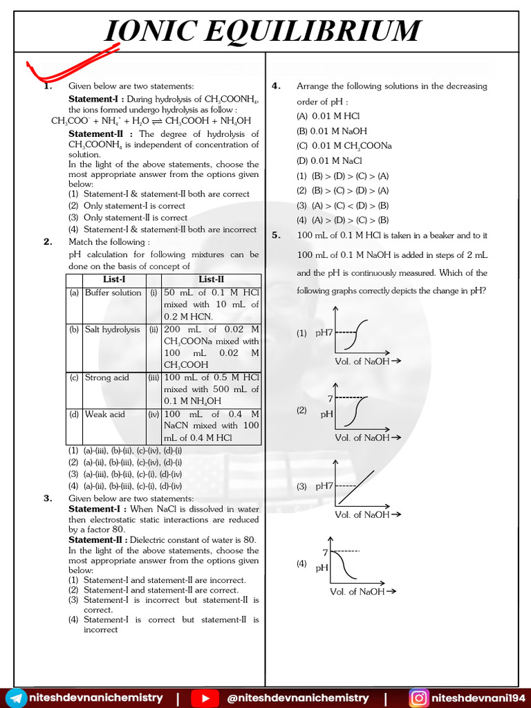 Ionic Equilibrium | PDF | Acid | Ph