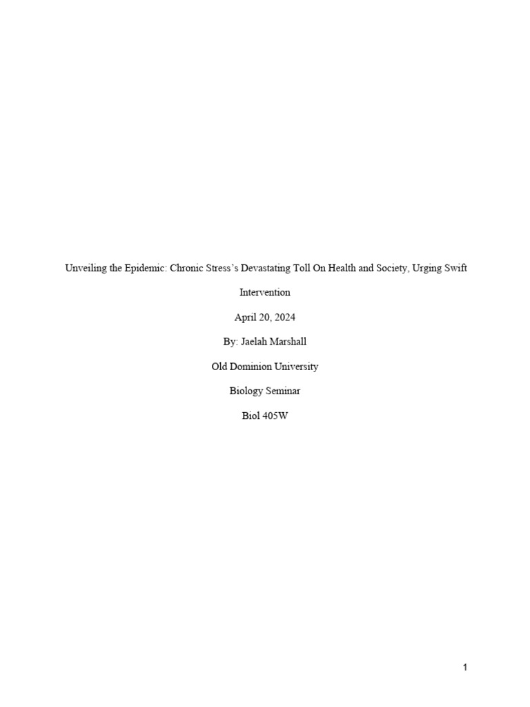 Final Draft - Jaelah Marshall | PDF | Stress (Biology) | Chronic Condition