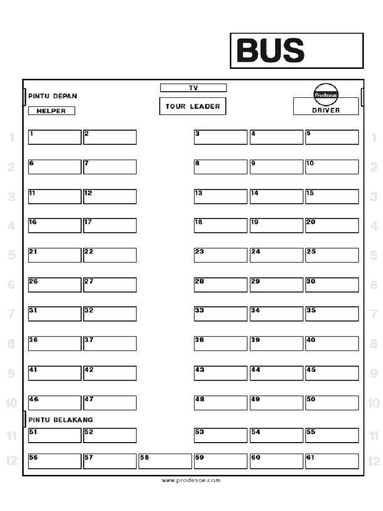 Denah Kursi Bus Pariwisata Seat 2-3 61 Kursi | PDF